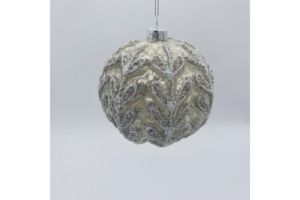 ΜΠΑΛΑ ΓΥΑΛΙΝΗ ΦΥΛΛΑ GLITTER 10CM ANTIQUE SILVER CD-B-23071